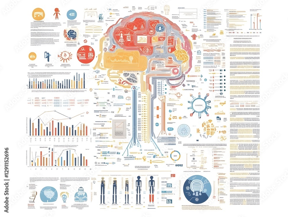 Infographic illustrating brain functions, statistics, and human anatomy ...