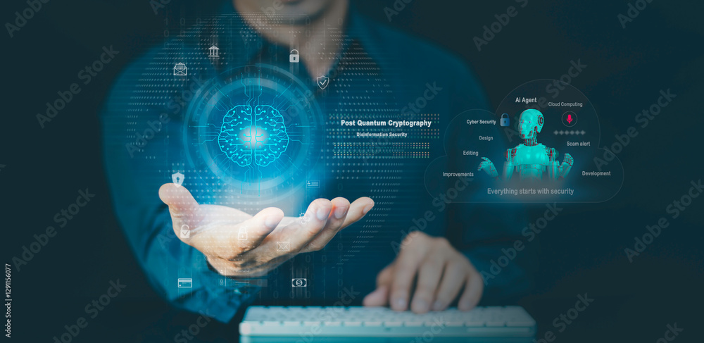 Agentic AI Cyber Security concept. Post Quantum Cryptography ...