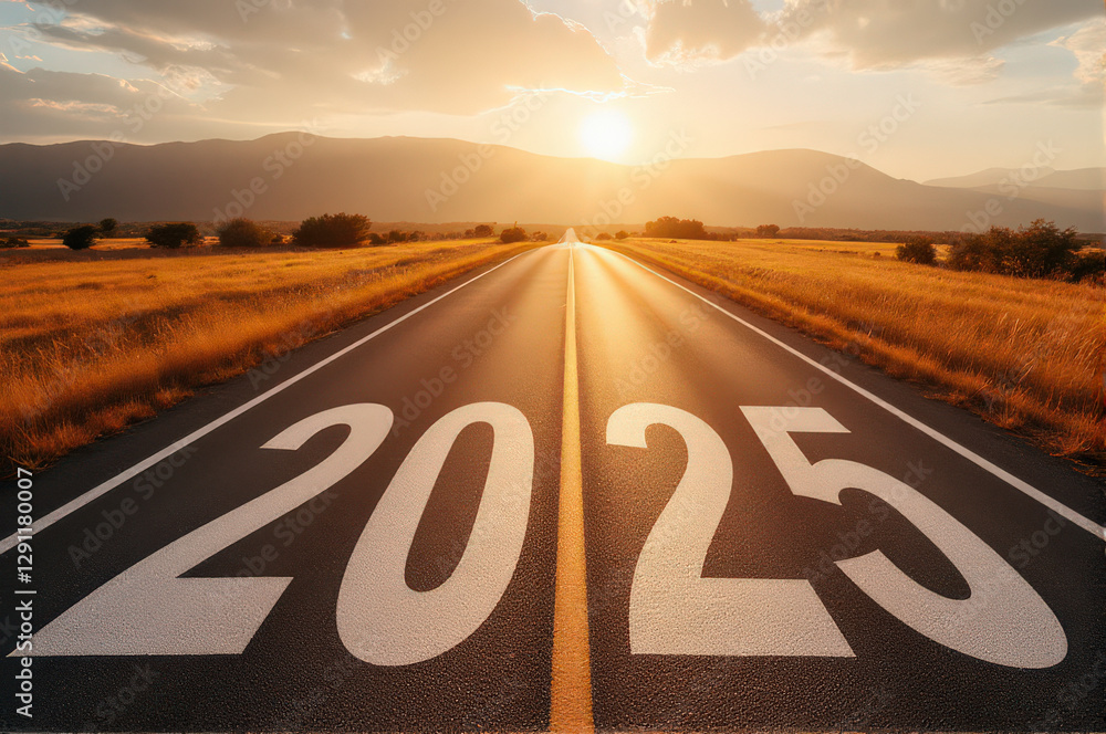 long road stretches into horizon with 2025 painted on it, symbolizing ...