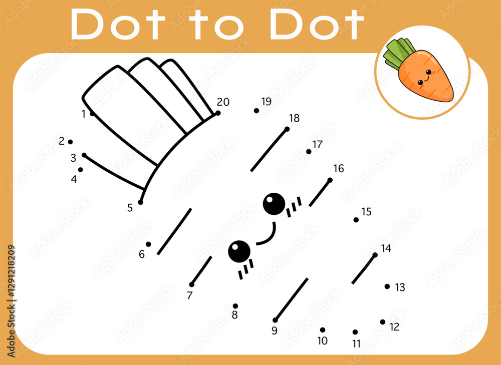 Dot to dot game and color activity with cute carrot illustration. Fun ...
