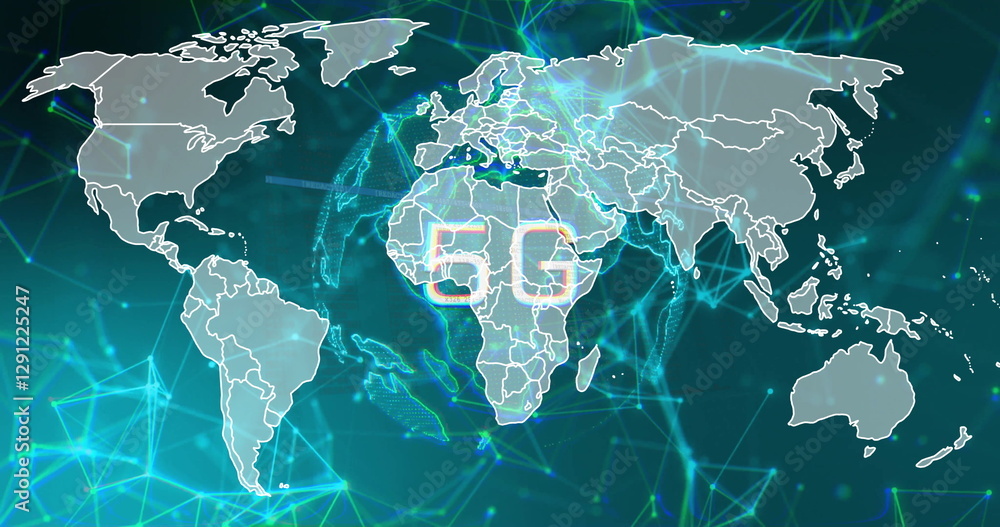 5G network connectivity image over world map with digital connections ...