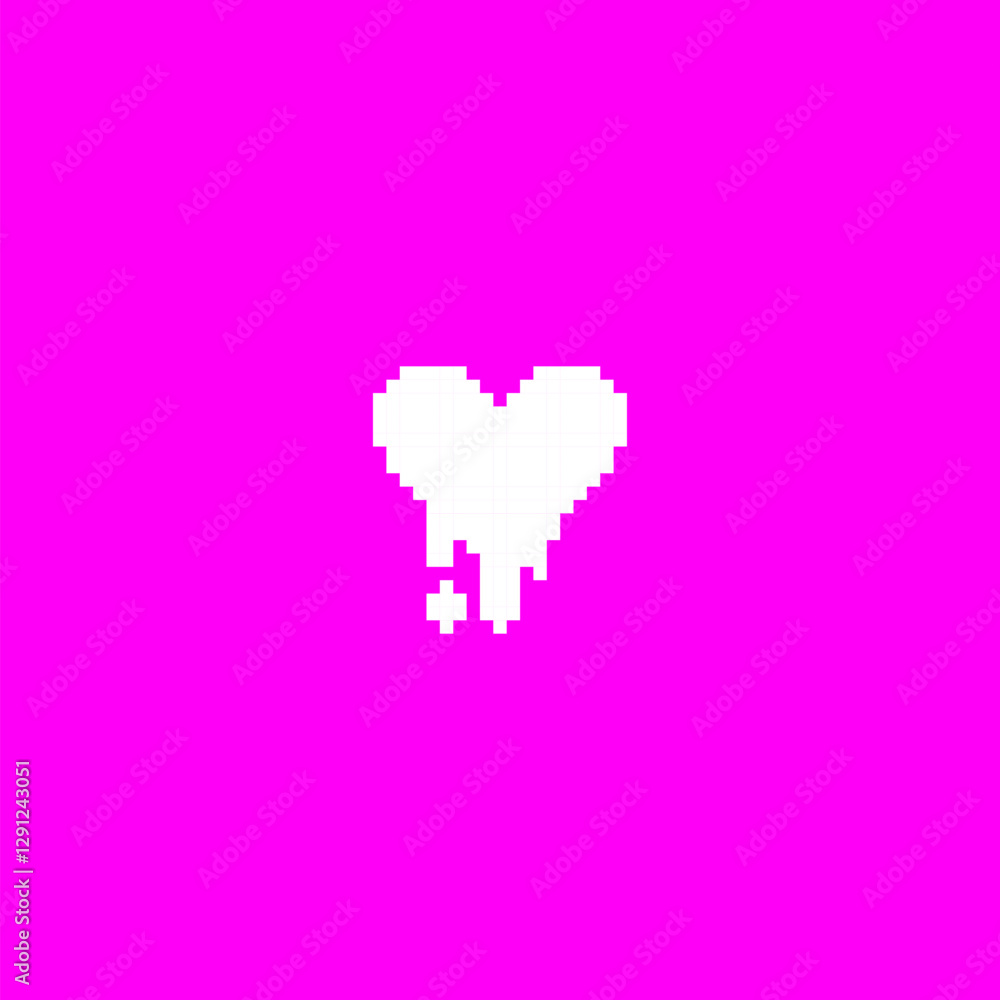 Y2K heart icon pixel art, vector white hurt heart shape with dripping ...