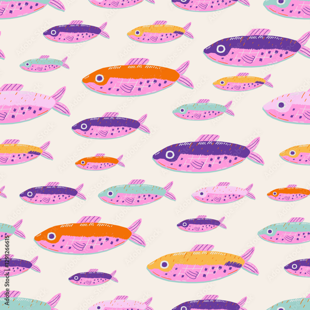 Seamless vector pattern with school of colorful fish. Underwater animal ...