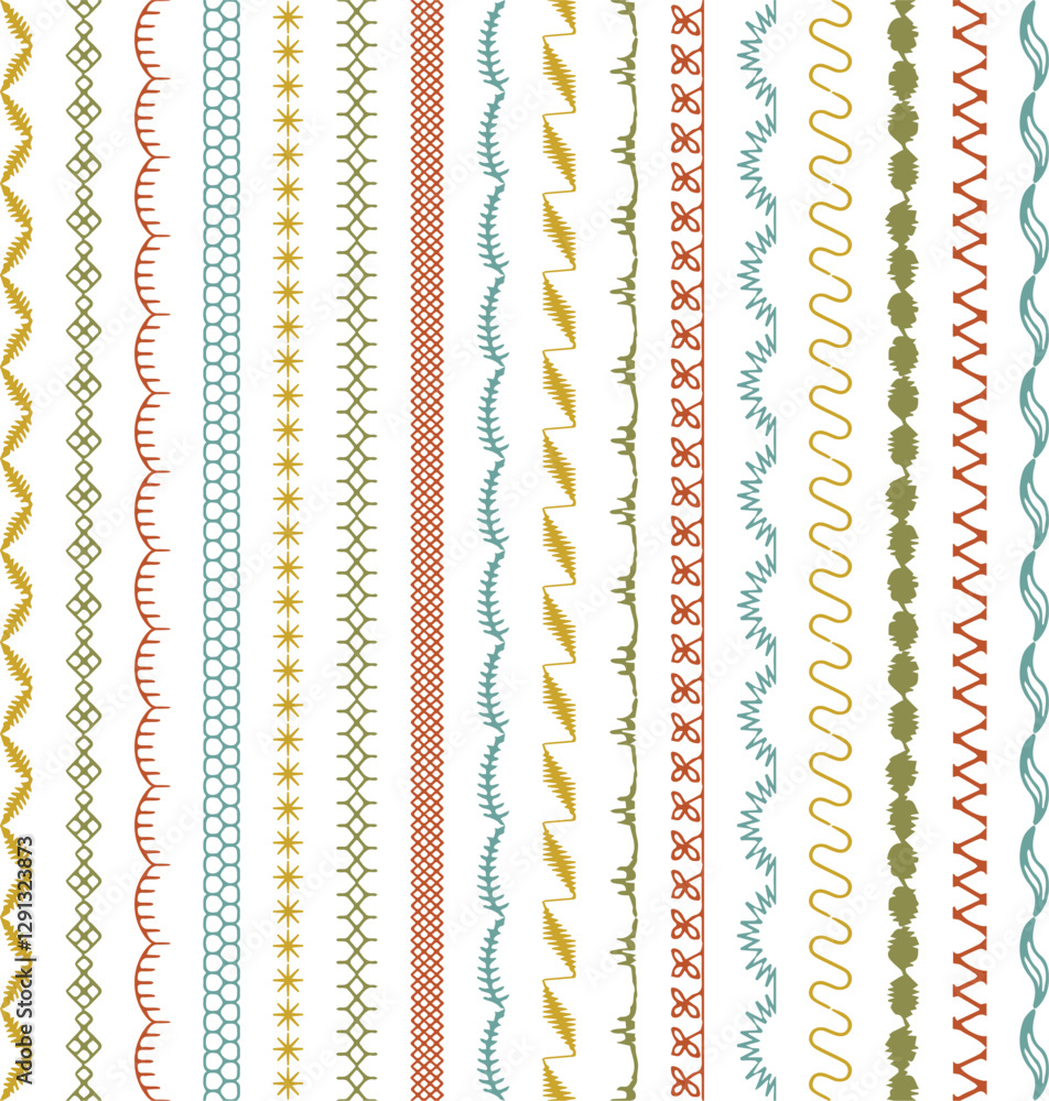 Vector de Stock hand drawn embroidery stitched vector border patterns | Adobe Stock