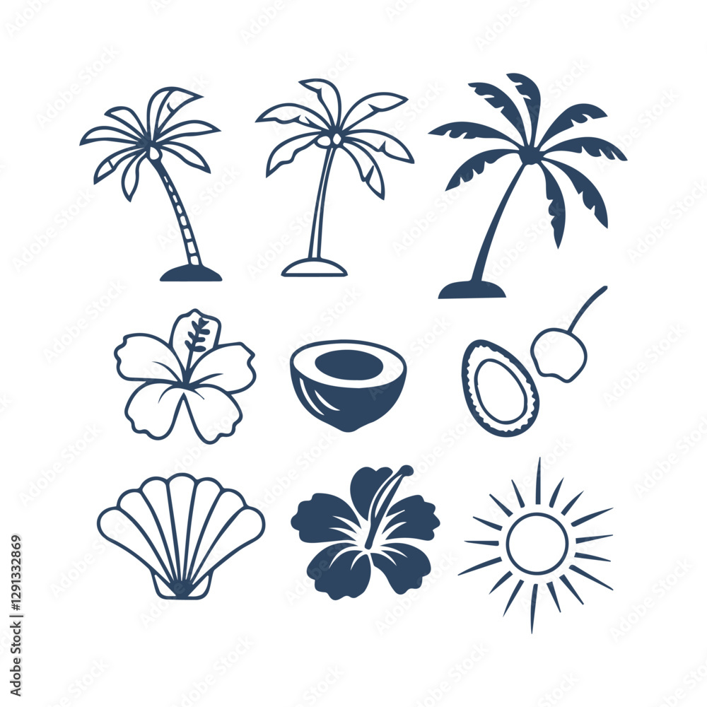 Beach Day Doodle Collection Summer-Themed Vector Clipart Silhouettes ...
