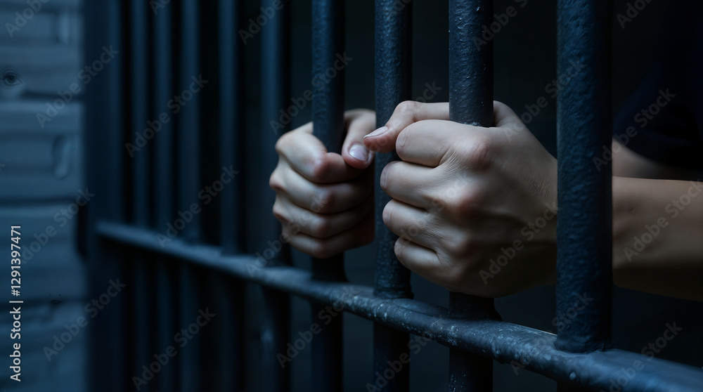 man in prison hands behind hold steel cage jail bars concept hombre en ...