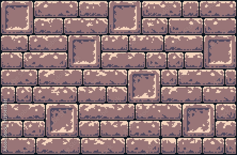 Pixel Art 2D Brick Gray Wall Texture with shadowing. Dungeon tile set ...