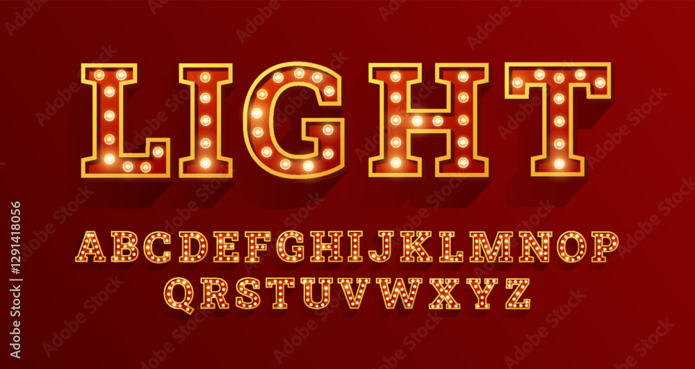 Broadway style retro light bulb font, vintage alphabet lamp letters ...