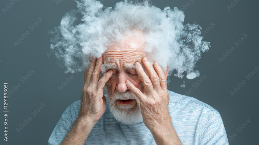 Old man with cloud over his head - symbol of brain fog, cognitive ...