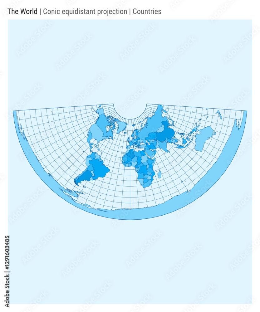 World Map Conic Equidistant Projection Countries Style High Detail World Map For Infographics