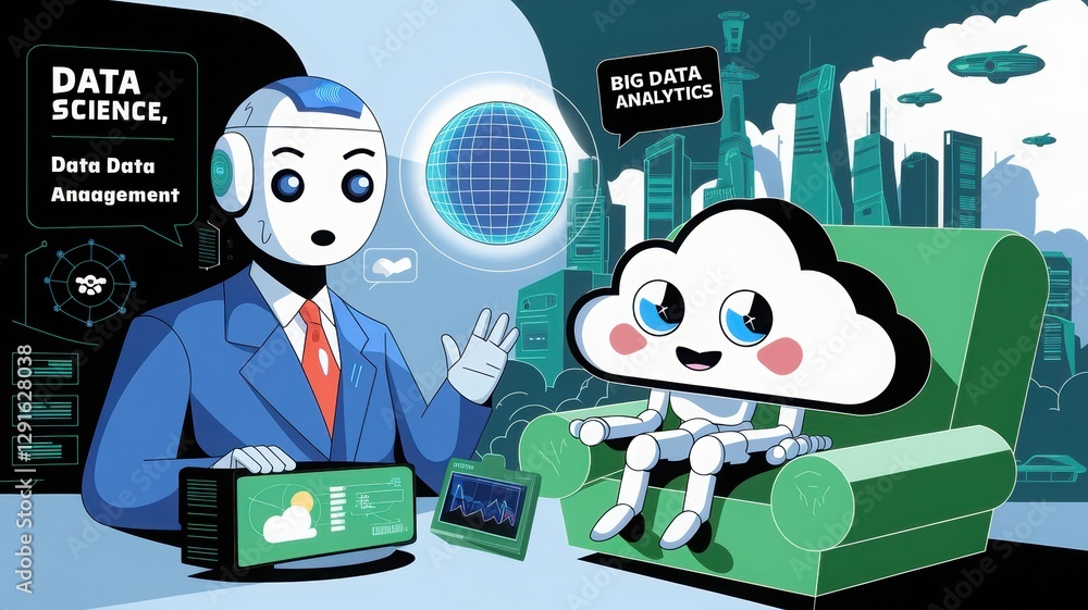 Data science, database management, futuristic information technology background. Data ...