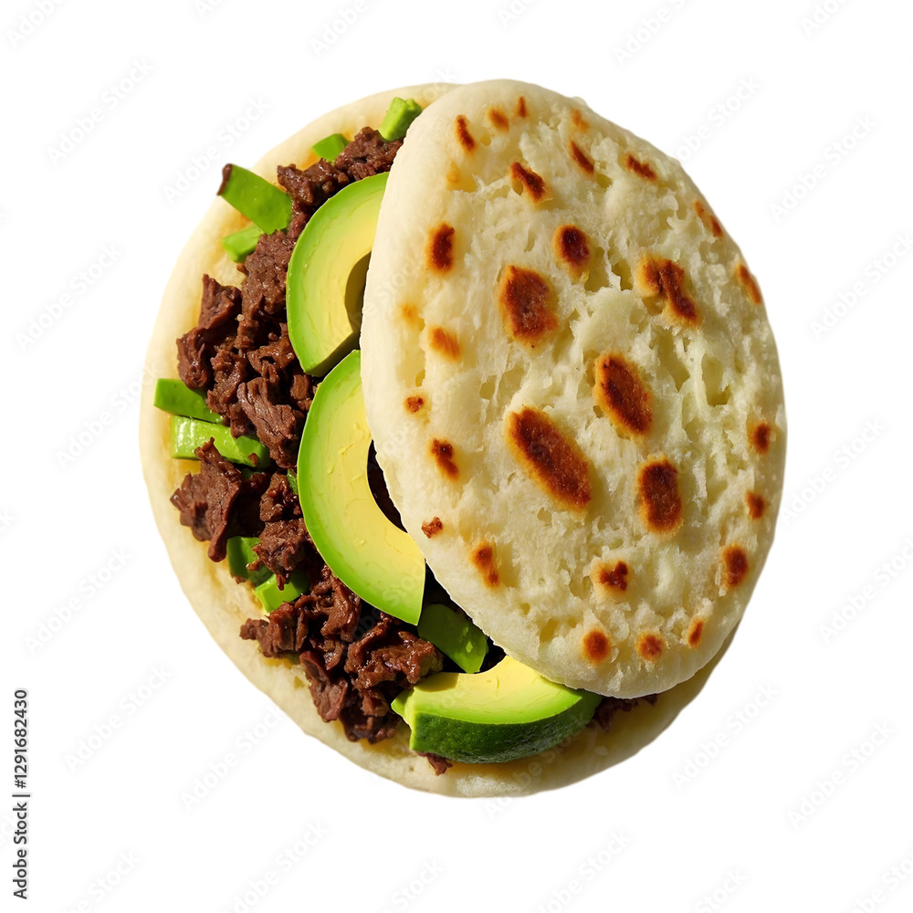Arepa Stuffed with Shredded Beef and Avocado on transparent background ...