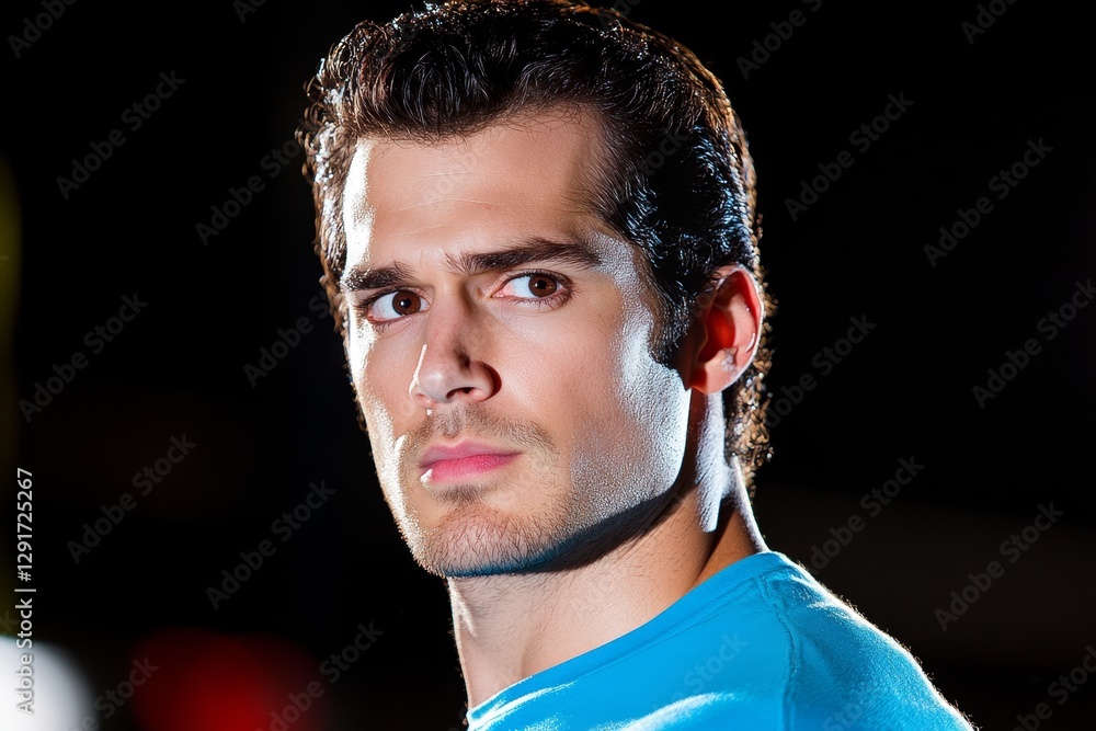 Side profile of Henry Cavill in the dark, face illuminated by golden ...