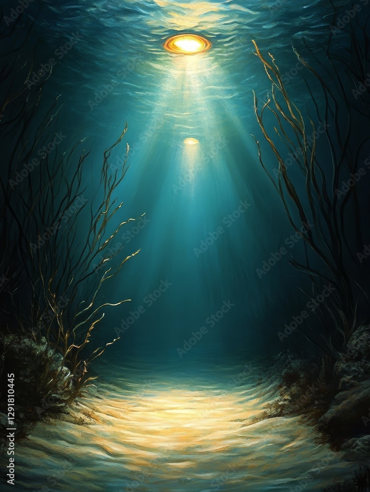 Underwater Pathway to Light - An ethereal underwater scene, symbolizing ...