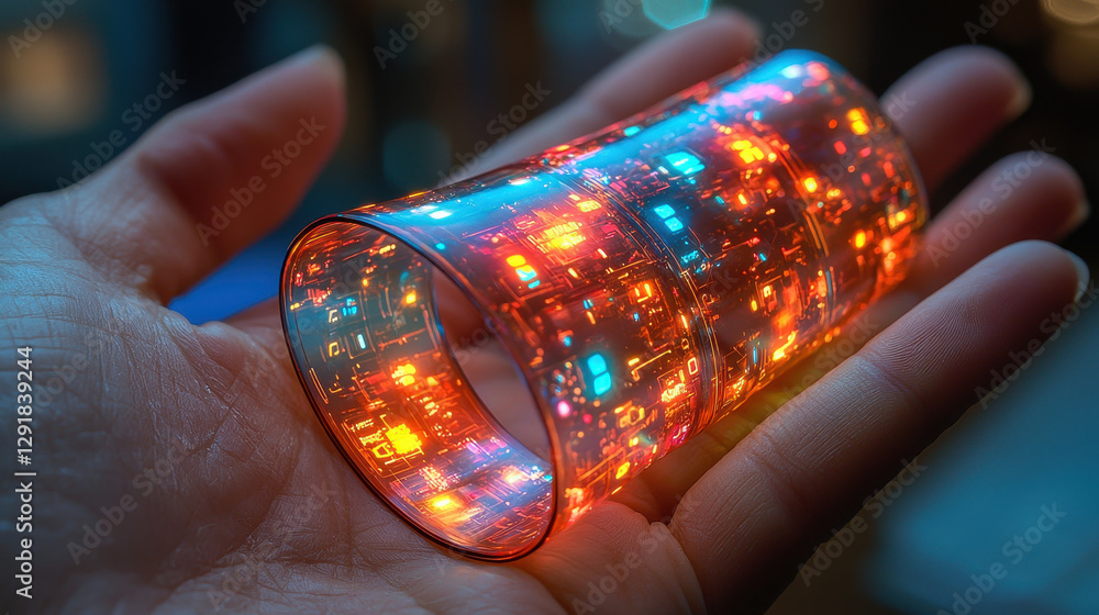 Futuristic wearable technology features a tiny flexible OLED display ...