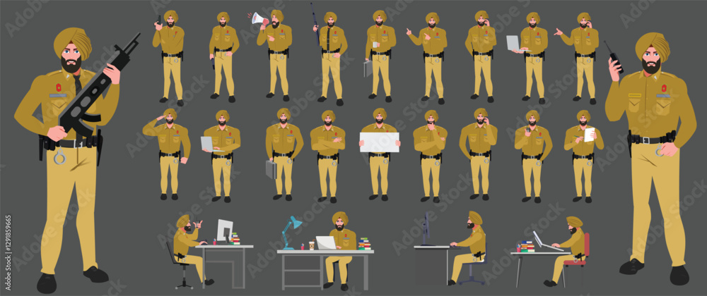 Vector de Stock Police Officer Character Design Model Sheet. Man ...