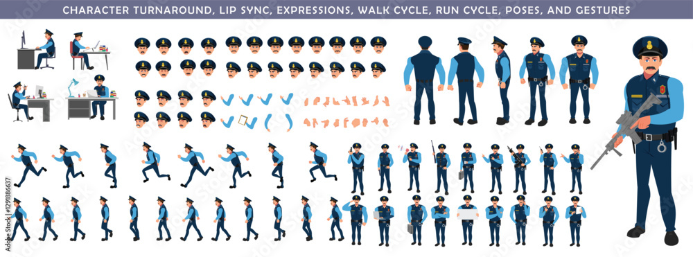 Police Officer Character Design Model Sheet. Man, Character design ...