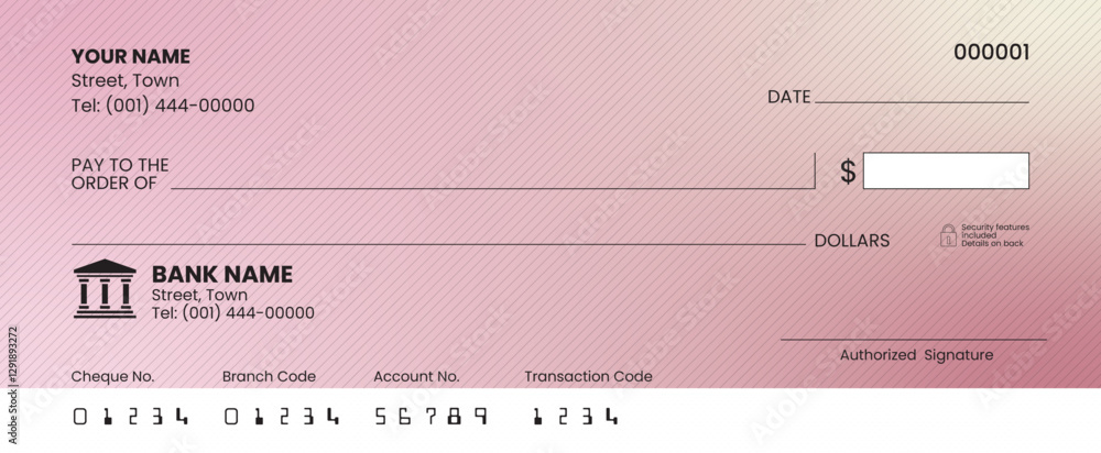 Blank check template, bank cheque vector, customizable design ...