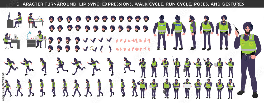 Police Officer Character Design Model Sheet. Man, Character design ...