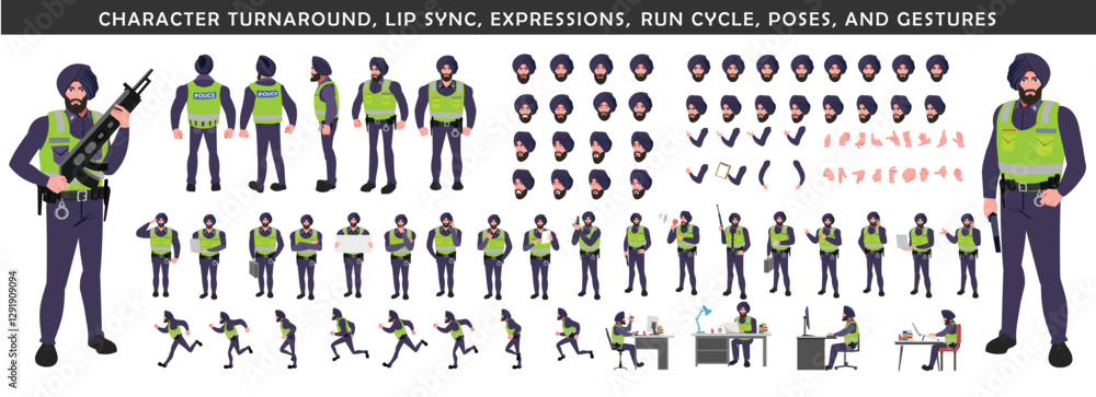 Police Officer Character Design Model Sheet. Man, Character design ...