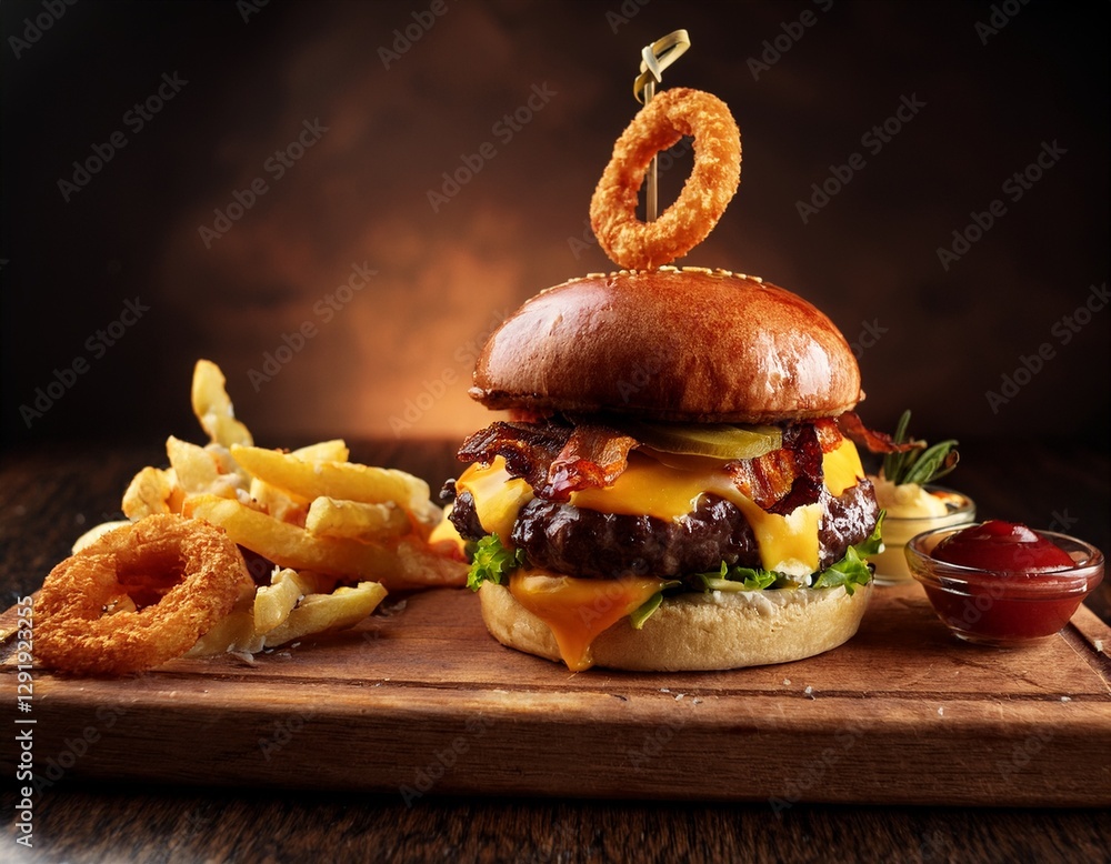 Fotografía de estudio profesional una hamburguesa de carne de vacuno a ...
