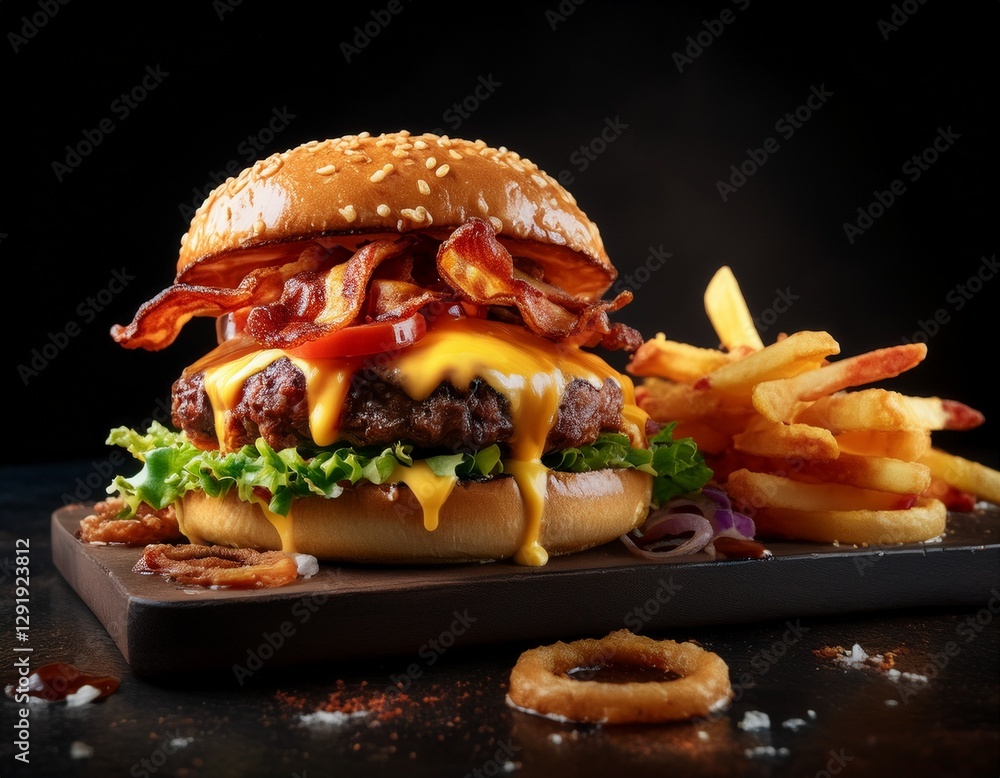 Fotografía de estudio profesional una hamburguesa de carne de vacuno a ...