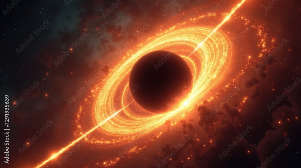 A black hole ejecting powerful jets of plasma, radiant beams of energy ...