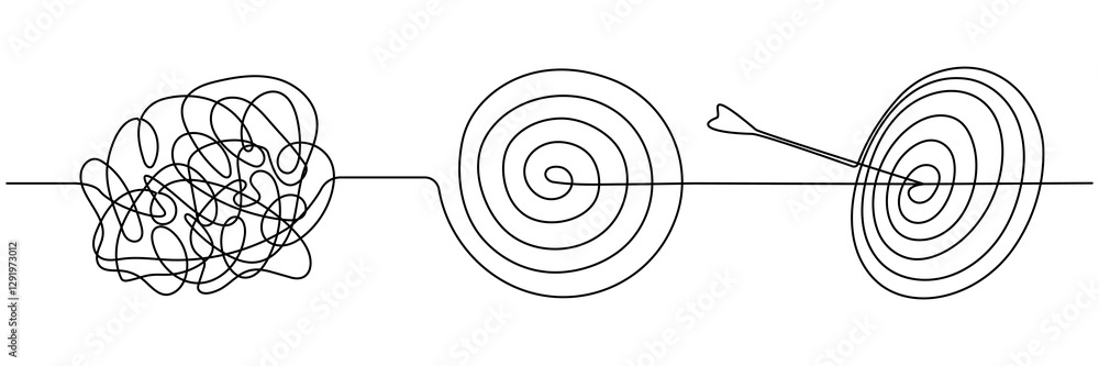 Chaotic and mess lines with target continuous one line drawn. Achieve ...