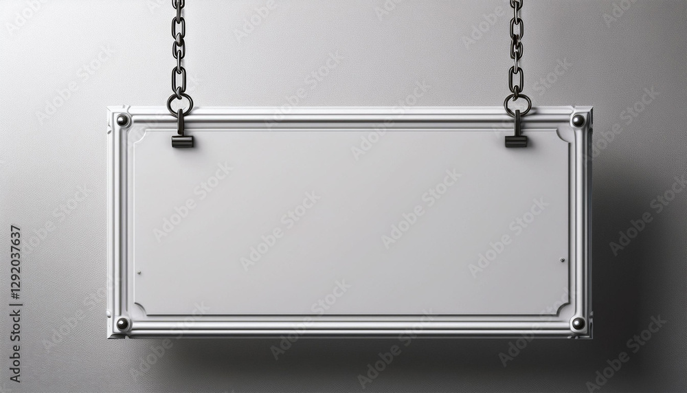 blank rectangular sign with aframe hanging by chains clean white ...