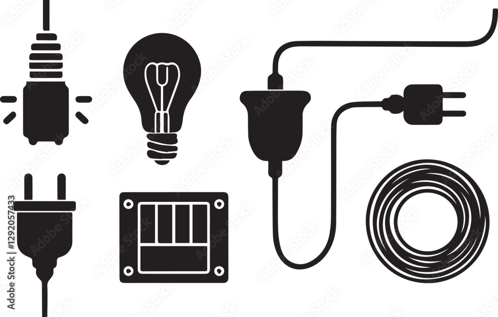 An electrical hardware material silhouette image set featuring ...