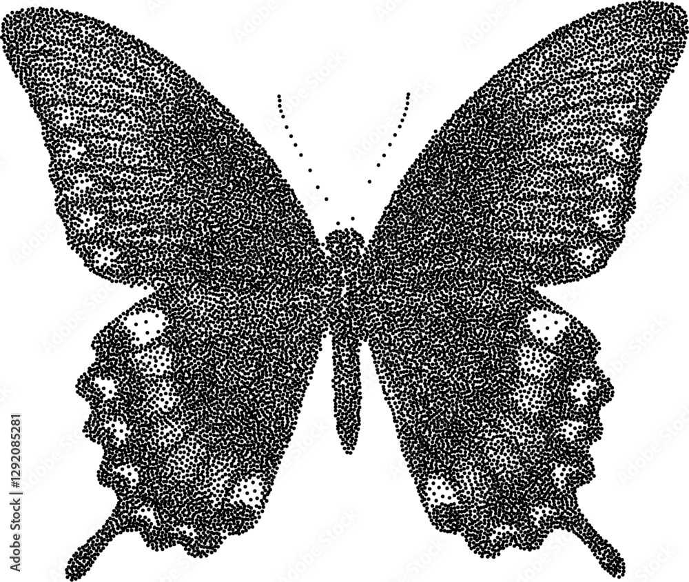 Butterfly vintage y2k stipple art, insect halftone stipple brutalist ...