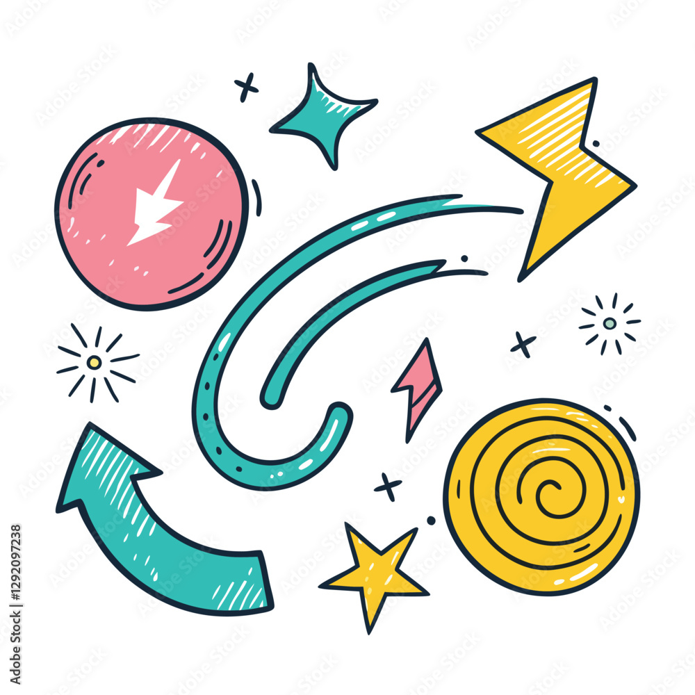 Hand-drawn sketch of a checkmark, underline, and spotlight. Arrow ...