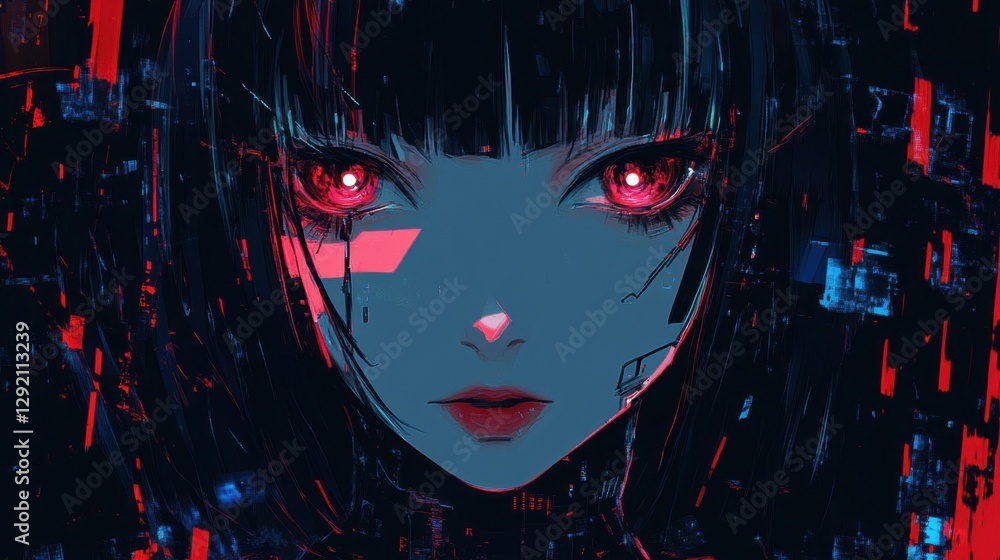 Anime style Girl face Cyborg cosplay in cyberpunk Synthwave technology ...