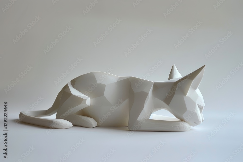 Gato blanco minimalista hecha a partir de formas geométricas, escultura ...