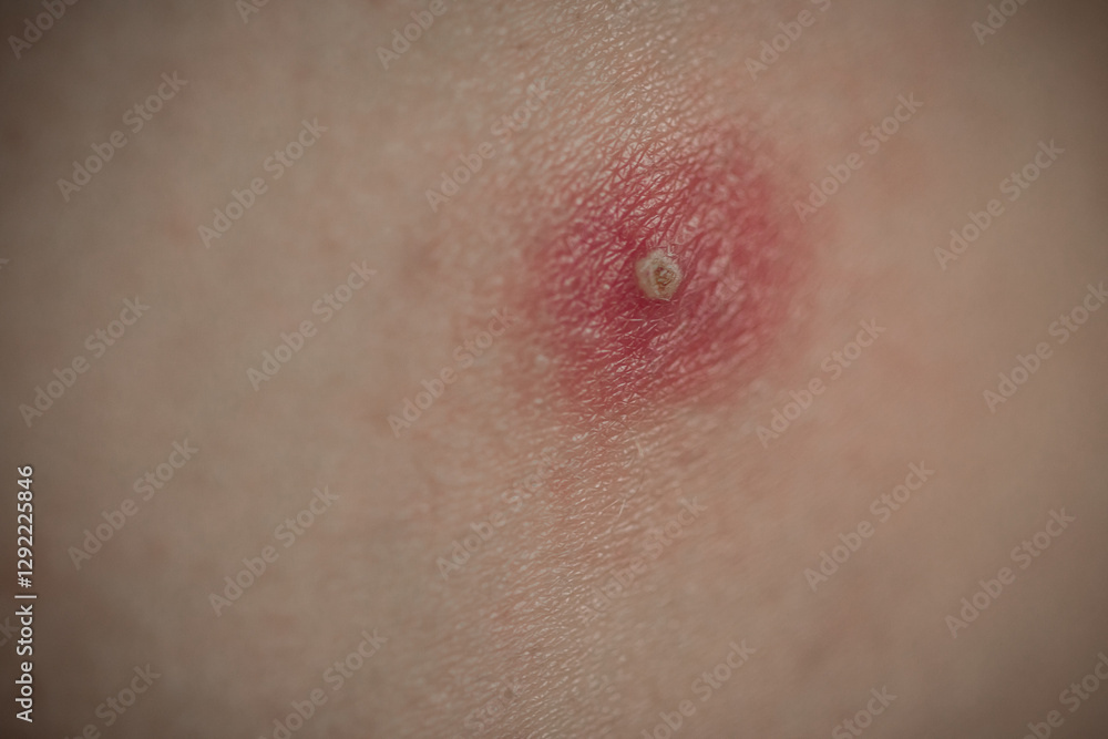 Infected and closed skin glands by staphylococcus. Bulge in skin due to ...