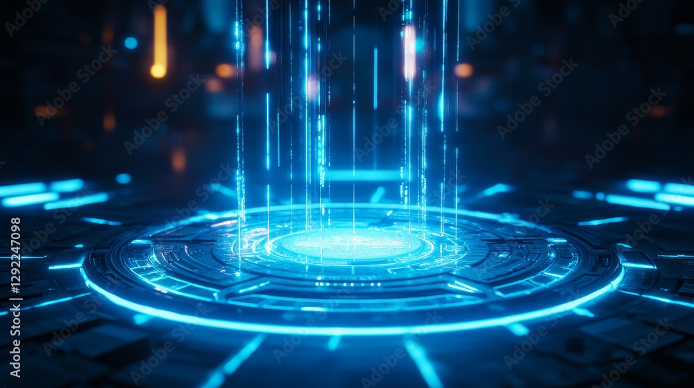 Ilustración de Stock Futuristic hi tech portal with blue neon light ...