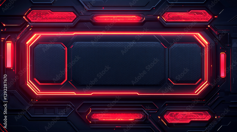 Realistic set of sci fi game frame with red light illumination. Vector ...