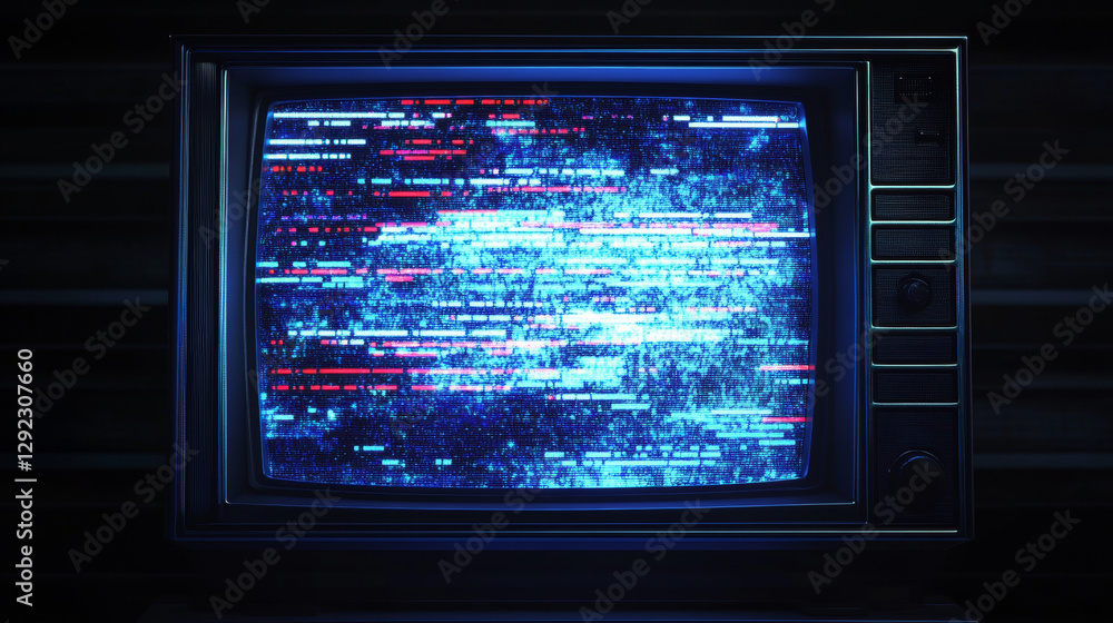 Vhs tv screen texture with blue and white lines and pixels on black ...