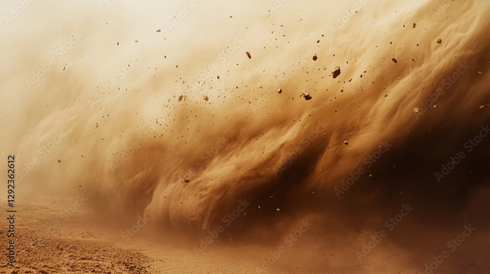Desert sandstorm, brown dusty cloud or dry sand flying with gust of ...