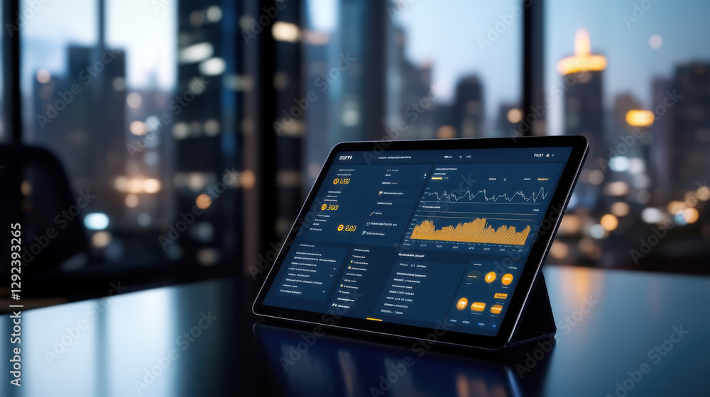 Automated e-invoicing system on tablet with financial dashboard for business efficiency Stock ...