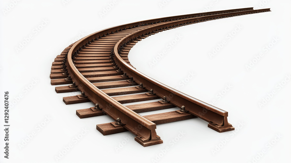 Train rails top view, railway track straight, curve and round path ...
