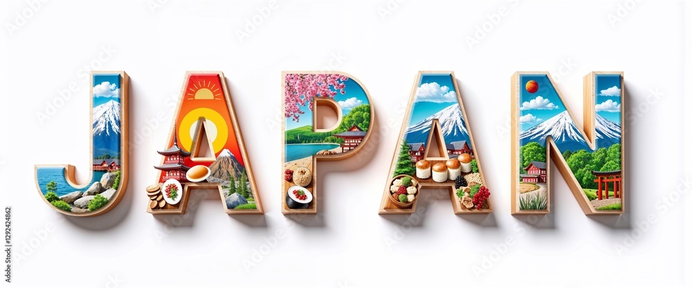 Japan collage with iconic landmarks and cultural elements, vibrant ...