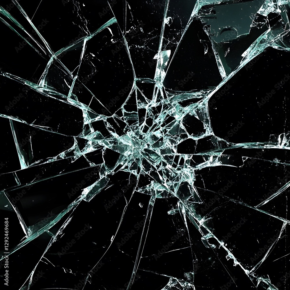 Broken glass overlay texture effect creating sharp shattered fragments with dramatic cracked ...