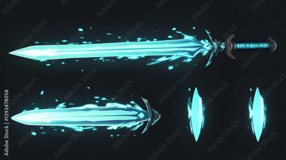 Cartoon sword with light trace animation sprite sheet, motion game ...