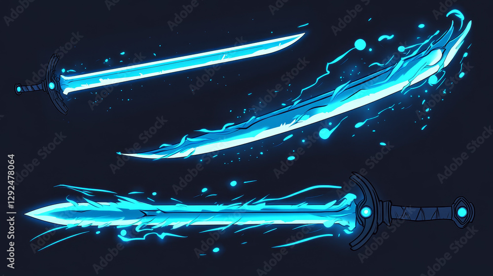 Cartoon sword with light trace animation sprite sheet, motion game ...