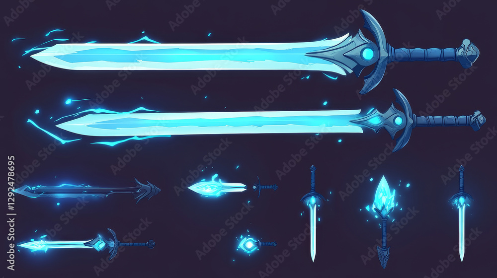 Cartoon sword with light trace animation sprite sheet, motion game ...
