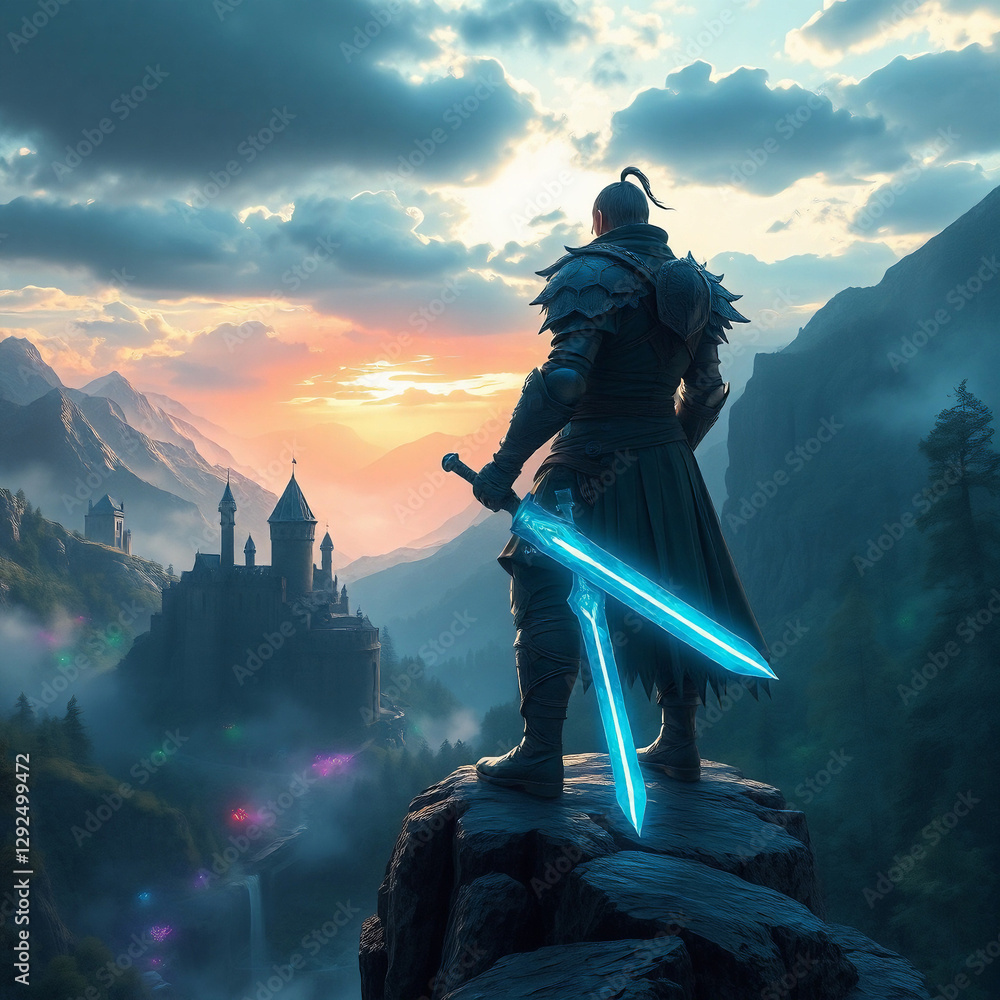Epic Fantasy Game Concept Art with Warrior, Mystical Energy, and ...