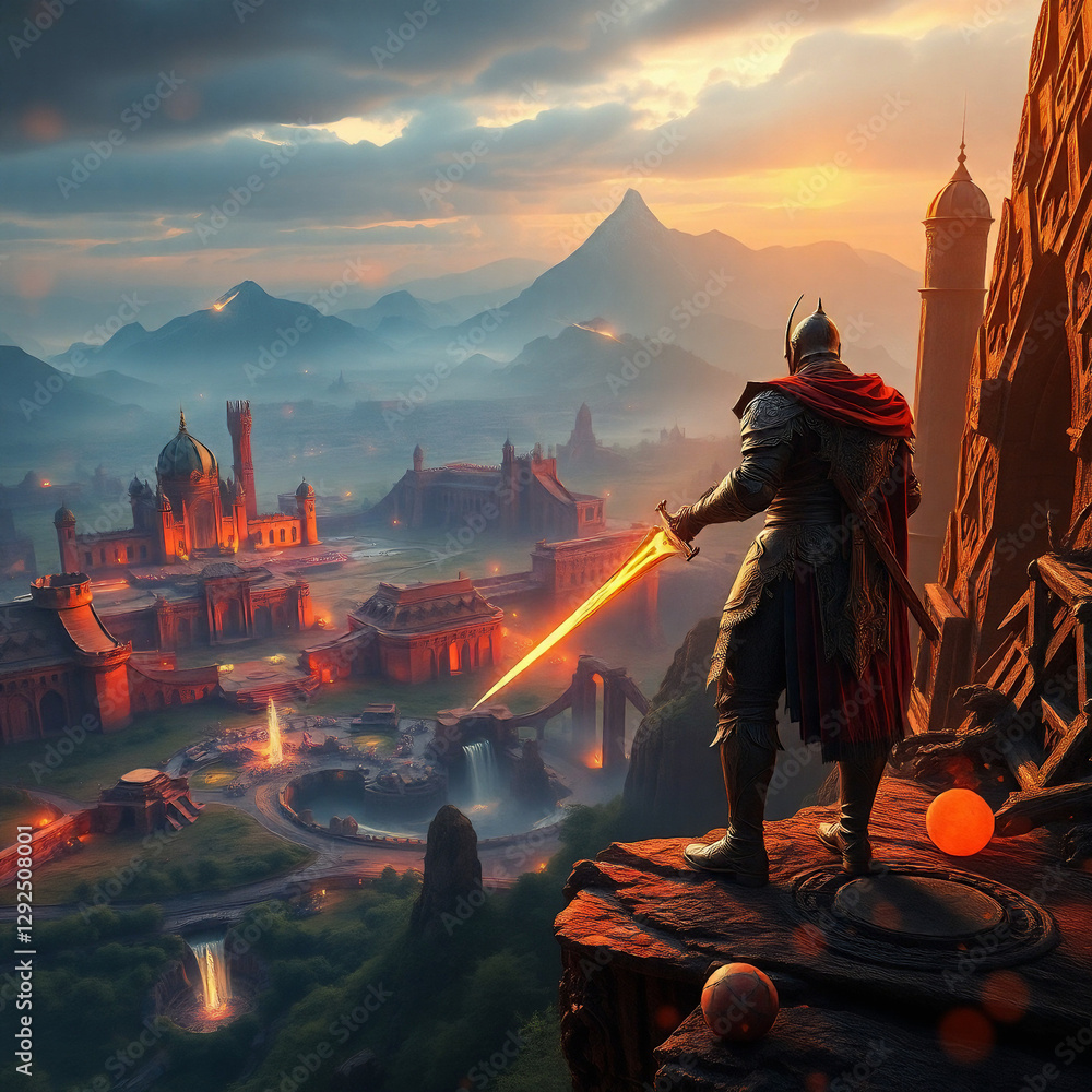 Epic Fantasy Game Concept Art with Warrior, Mystical Energy, and ...