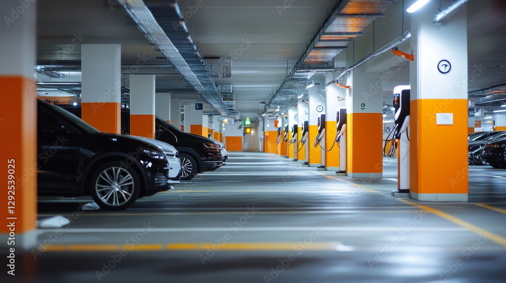 Underground parking banner with isometric basement garage with cars ...