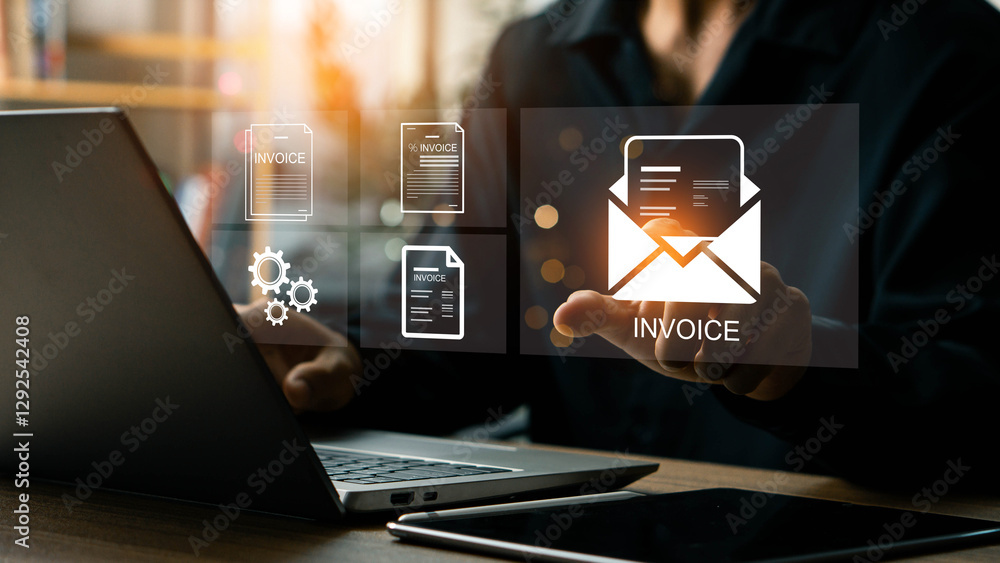 E-Invoice and Digital billing concept, Businessman using laptop to ...
